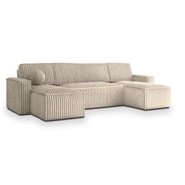 WOHNLANDSCHAFT PESANO T Creme Kordstoff mit Schlaffunktion