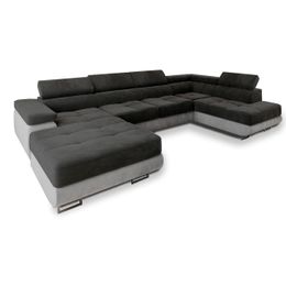 WOHNLANDSCHAFT CASONE R-S Schwarz Velours-Stoff mit Schlaffunktion