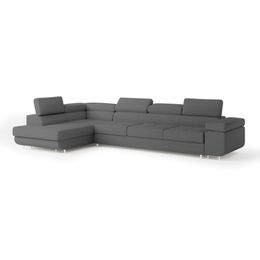 ECKSOFA VICENTE Grau Boucle-Stoff mit Schlaffunktion