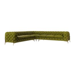 ECKSOFA Chesterfield Olive Schwarz Samt