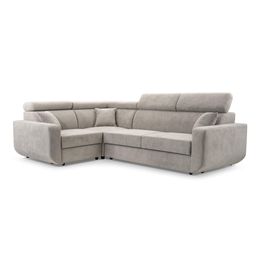 ECKSOFA RENO Beige Pl&uuml;sch-Stoff mit Schlaffunktion