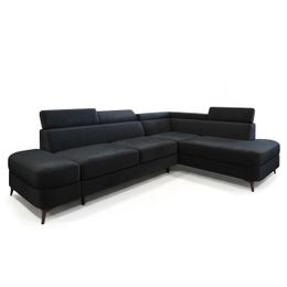 ECKSOFA AVISE M R-S Schwarz Velours-Stoff mit Schlaffunktion