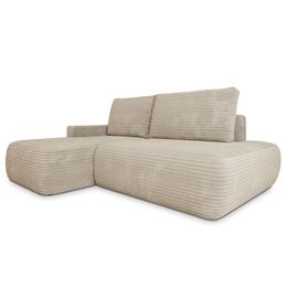 ECKSOFA AVINI T L-S Creme Kordstoff mit Schlaffunktion