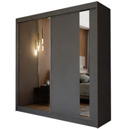 SCHWEBET&Uuml;RENSCHRANK GRAZIA 200/216/61 cm 2-t&uuml;rig mit Spiegel Grau