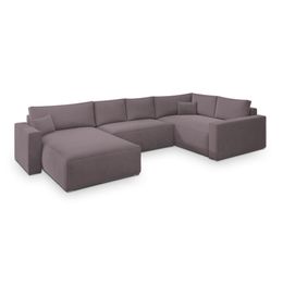 WOHNLANDSCHAFT VELAMI R-S Lila Velours-Stoff mit Schlaffunktion