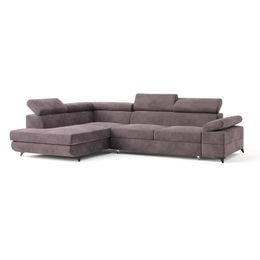 ECKSOFA FAVIEN L-S Lila Velours-Stoff mit Schlaffunktion