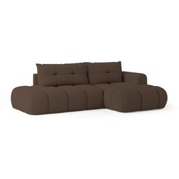 ECKSOFA FLUMA R-S Braun Boucle-Stoff mit Schlaffunktion