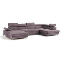 WOHNLANDSCHAFT RUBANO R-S Lila Velours-Stoff mit Schlaffunktion