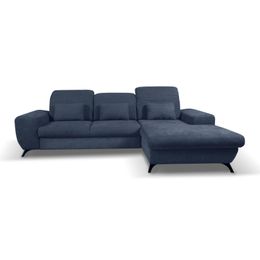 ECKSOFA LUCE R-S Blau Pl&uuml;sch-Stoff mit Schlaffunktion
