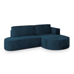 ECKSOFA CORTIO M R-S Blau Velours-Stoff mit Schlaffunktion
