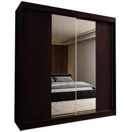 SCHWEBET&Uuml;RENSCHRANK LUCENZA 200/216/61 cm 2-t&uuml;rig mit Spiegel Wengefarben