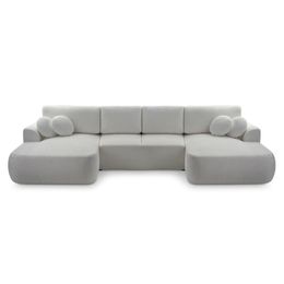 WOHNLANDSCHAFT FILO Grau Boucle-Stoff mit Schlaffunktion