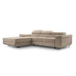 ECKSOFA GIULIO Beige Velours-Stoff mit Schlaffunktion