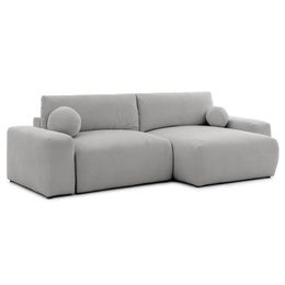 ECKSOFA Puffy mit Schlaffunktion und Bettkasten - besonders weich und puffig aus Grau Webstoff - Ottomane rechts