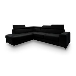 ECKSOFA ALVORO L-S Schwarz Velours-Stoff mit Schlaffunktion