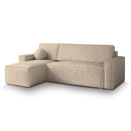 ECKSOFA RAVELO M Creme Velours-Stoff mit Schlaffunktion