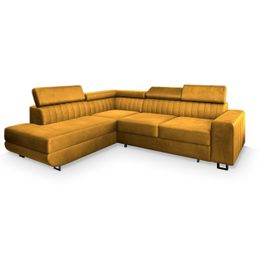 ECKSOFA NOLA L-S Gelb Velours-Stoff mit Schlaffunktion