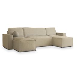 WOHNLANDSCHAFT PESANO M Creme Velours-Stoff mit Schlaffunktion