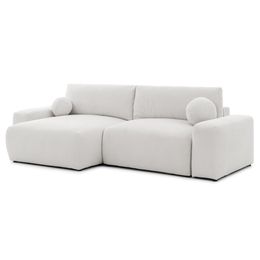 ECKSOFA Puffy mit Schlaffunktion und Bettkasten - besonders weich und puffig aus Creme Webstoff - Ottomane links