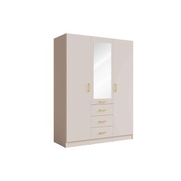 DREHT&Uuml;RENSCHRANK NEVARIS 150,5/200,5/58cm 3-t&uuml;rig mit Spiegel Sandbeige