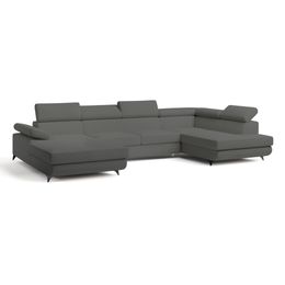 WOHNLANDSCHAFT RUBANO R-S Grau Boucle-Stoff mit Schlaffunktion