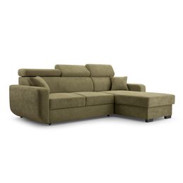 ECKSOFA CASTELLO Gr&uuml;n Pl&uuml;sch-Stoff mit Schlaffunktion