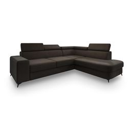 ECKSOFA ALVORO R-S Braun Velours-Stoff mit Schlaffunktion