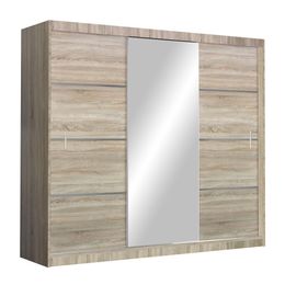 SCHWEBET&Uuml;RENSCHRANK NASUS 250/215/61 cm 3-t&uuml;rig mit Spiegel Sonoma Eiche