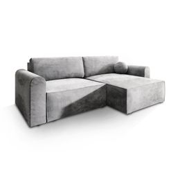 ECKSOFA FIANO M Hellgrau Velours-Stoff mit Schlaffunktion