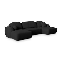 WOHNLANDSCHAFT SAVONA N Schwarz Boucle-Stoff mit Schlaffunktion