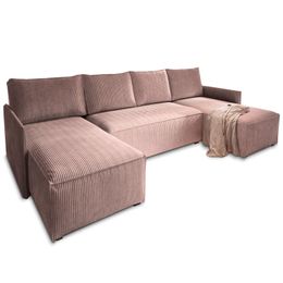 WOHNLANDSCHAFT TRES Lila Kordstoff mit Schlaffunktion