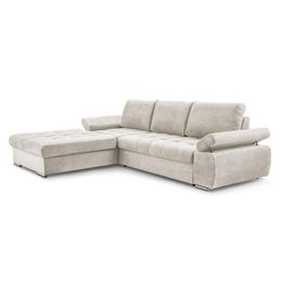 ECKSOFA SANDRO Beige Geflochtener Stoff mit Schlaffunktion