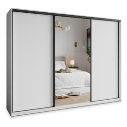 SCHWEBET&Uuml;RENSCHRANK TAVI 270/205/60 cm 3-t&uuml;rig mit Spiegel Wei&szlig;