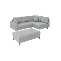 ECKSOFA inkl. Hocker Alma Hellgrau Cord - Ottomane rechts