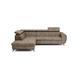 ECKSOFA MAGIA L-S Braun Pl&uuml;sch-Stoff mit Schlaffunktion