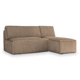ECKSOFA BRISO T Beige Kordstoff mit Schlaffunktion