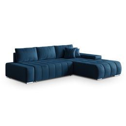 ECKSOFA ALESE R-S Blau Velours-Stoff mit Schlaffunktion