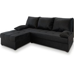 ECKSOFA RITA Schwarz Pl&uuml;sch-Stoff mit Schlaffunktion