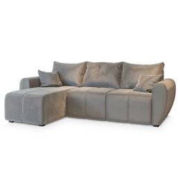 ECKSOFA MADISON Beige Pl&uuml;sch-Stoff mit Schlaffunktion
