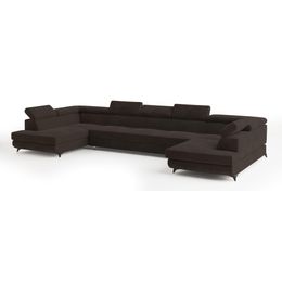 WOHNLANDSCHAFT URMANO Braun Velours-Stoff mit Schlaffunktion
