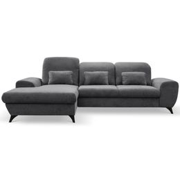 ECKSOFA LUCE L-S Grau Pl&uuml;sch-Stoff mit Schlaffunktion