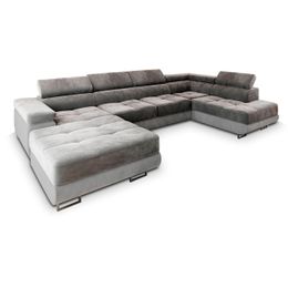 WOHNLANDSCHAFT CASONE R-S Grau Velours-Stoff mit Schlaffunktion