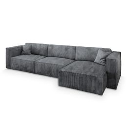 ECKSOFA TOLMO P Grau Kordstoff mit Schlaffunktion