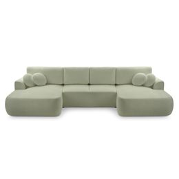 WOHNLANDSCHAFT FILO Gr&uuml;n Boucle-Stoff mit Schlaffunktion