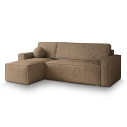 ECKSOFA RAVELO M Beige Velours-Stoff mit Schlaffunktion