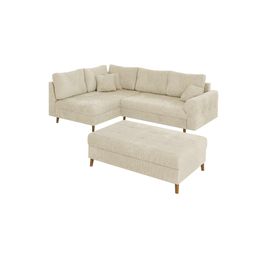 ECKSOFA inkl. Hocker Sigurd Beige Chenille - Ottomane Links