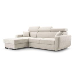 ECKSOFA CASTELLO Beige Pl&uuml;sch-Stoff mit Schlaffunktion