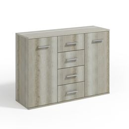 KOMMODE GIACOMO II 112/85/33 cm mit 4 Schubladen 2 T&uuml;ren Hellgrau