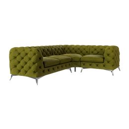 ECKSOFA Chesterfield Laura Olive Samt, Ottomane rechts