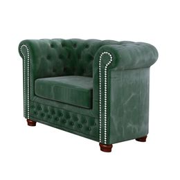 CHESTERFIELD-SESSEL Lauren Flasche gr&uuml;n Samt